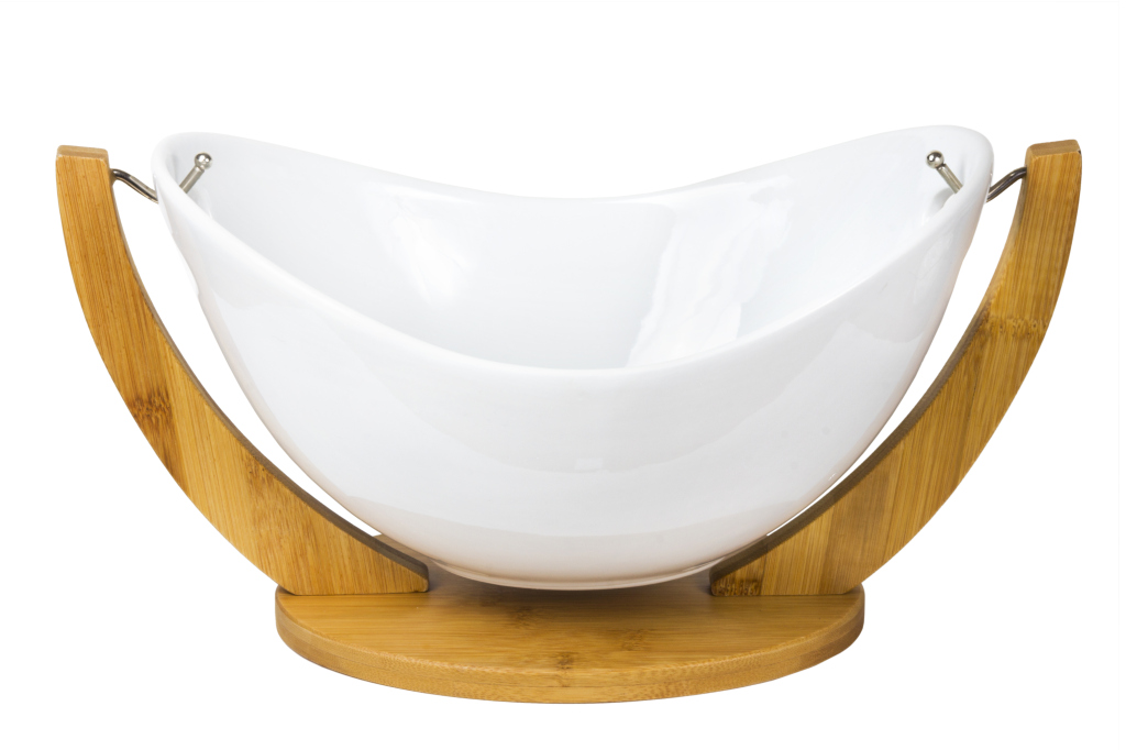 Glazed Cradle Salad Bowl on Bamboo Hanger - Barchesco